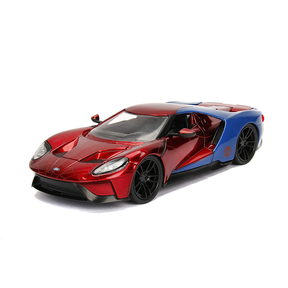 Jada Toys Marvel 1:24 2017 Ford GT Die-cast Car with 2.75" Spider-Man Figure, Toys for Kids and Adults, Red/Blue (99725)