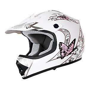 TCMT Youth Pink Butterfly Dirt Bike ATV Helmet Motocross with Goggles and gloves Large