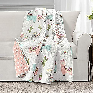 PB&J Make A Wish Southwest Llama Cactus White & Blush Reversible Throw Blanket, 50" x 60"