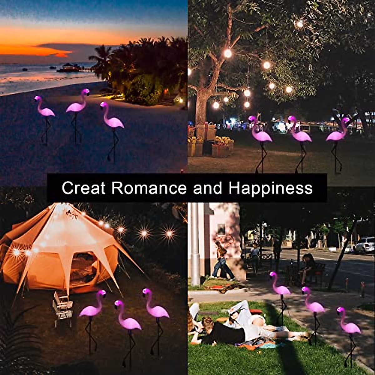 Flamingo Garden Solar Lights 3 Pieces Waterproof and Solar Powered Outdoor Decorative Stake Pink Lights for Pathway Lawn Yard Landscape Path Christmas Decorations Gifts