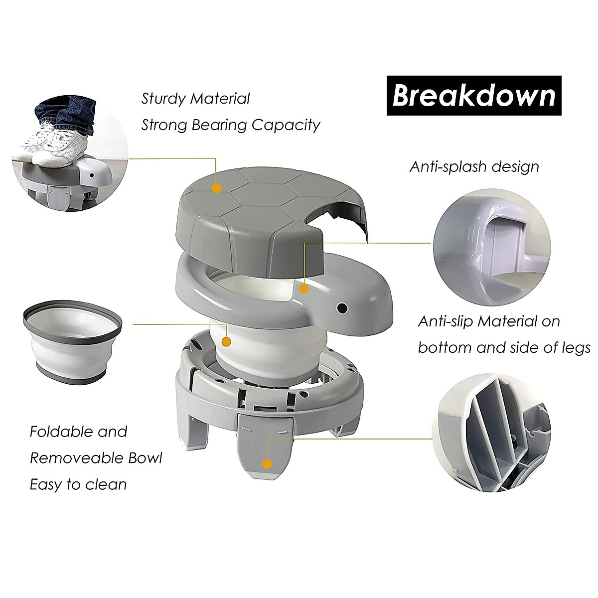 Rezlli 4 in-1 Potty Training Toilet, Portable Potty Training Seat for Toddler Travel, Foldable Baby Travel Potty with 20 Disposable Potty Liners Carry Bags (Grey)