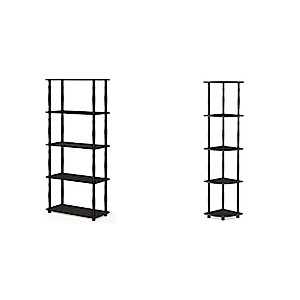 Furinno Turn-N-Tube 5-Tier Multipurpose Shelf, Espresso/Black & Turn-N-Tube 5 Tier Corner Display Rack Multipurpose Shelving Unit with Classic Tubes, Espresso/Black (18035EX/BK)