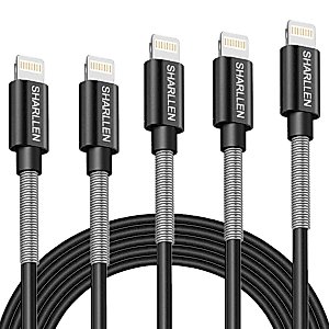 iPhone Cable,Sharllen Metal Spring iPhone Charger Cable Lightning Cable 3FT/6FT/10FT Long Charging&Syncing iPhone Charging Cord Data Wire Compatible iPhone 11/XS/Max/X/8/8Plus/7/7P/6/6 P/6S/iPad Black