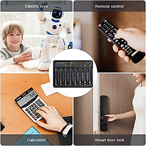 NL8 1.5V 1.2V Universal Battery Charger 8Bay, Rechargeable Battery Charger with C USB Input, AA AAA Battery Charger for 1.5V/1.2V/14500 Li-ion Rechargeable AA AAA Batteries