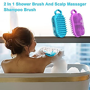 BathWe 2 Pack Silicone Body Scrubber, 2 in 1 Shower and Shampoo Scalp Massager Brush for Dry and Wet, Men Women Bath Exfoliate Accessory (Large)