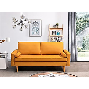 Container Direct US Pride Furniture 69.68'' Wide Faux Leather Modern Luxury Beautifully Style Living Room Removable Cushions and Solid Wood Legs Sofas, Apricot