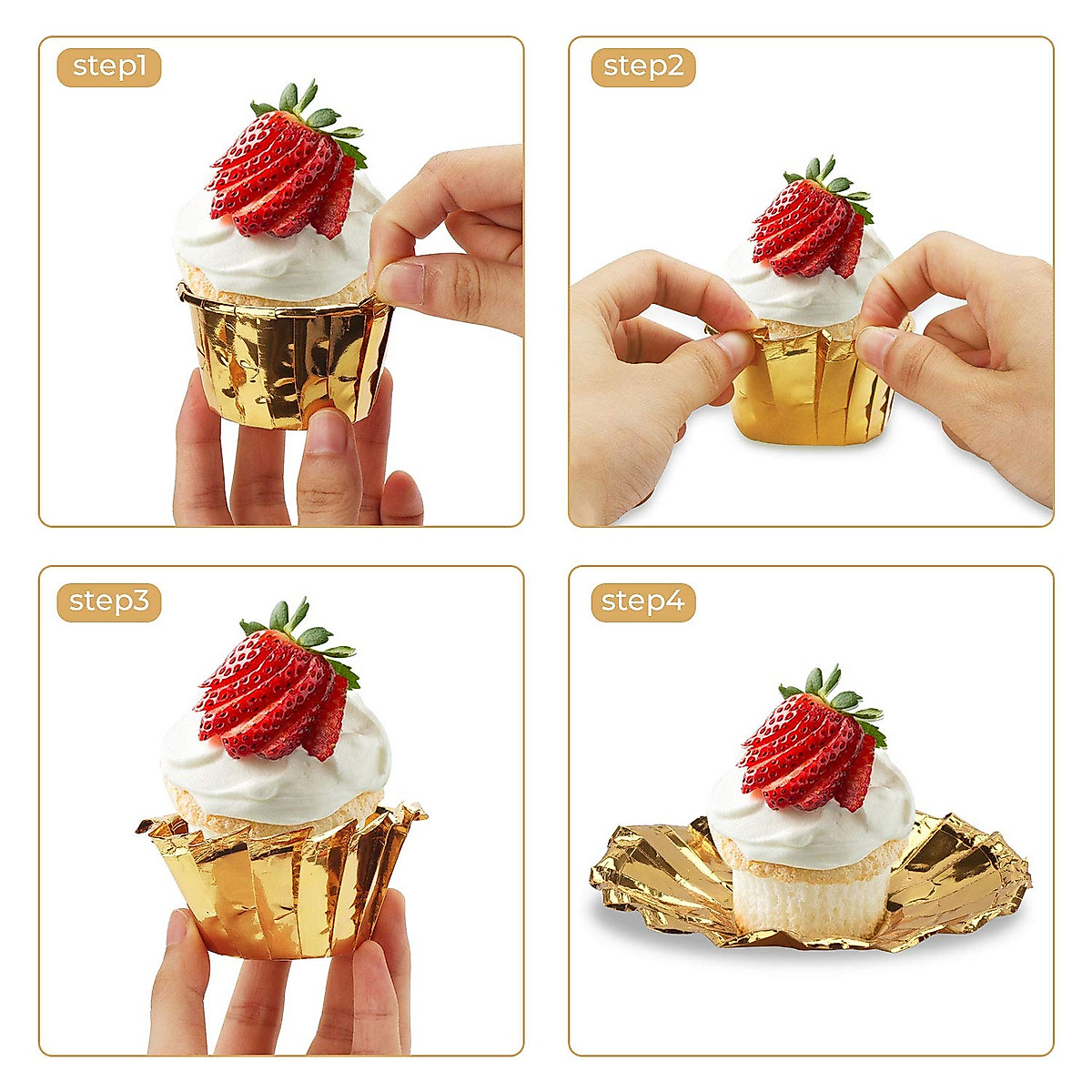EUSOAR Gold Cupcake Cups, 3.5 Oz 50pcs Disposable Foil Muffin Liners, Gold Cupcake Baking Cups, Ramekin Aluminum Cupcake Tip Pan Ramekin Holders, Little Baking Cups