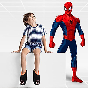 Marvel Socks and House Slippers, Spider Man Fuzzy Baba House Slipper Socks for Kids, Grippers, 2-Pack Black and Red Kids Fuzzy Socks