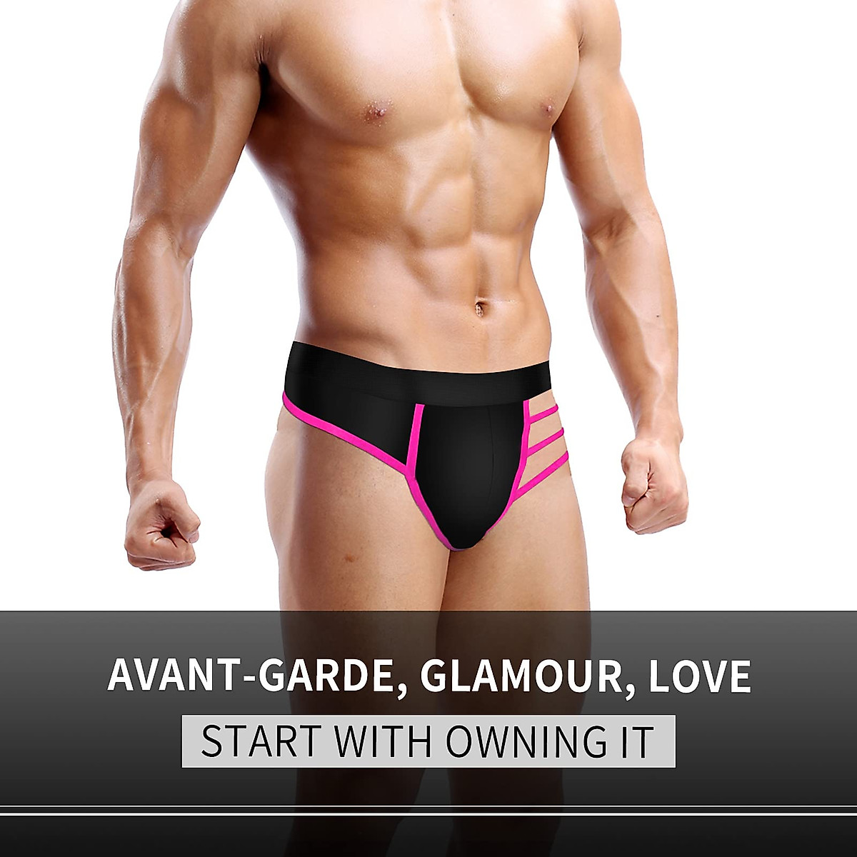 JEERLEEP Men's Sexy Lingerie Thongs G-Strings Underwear (Pink) One Size