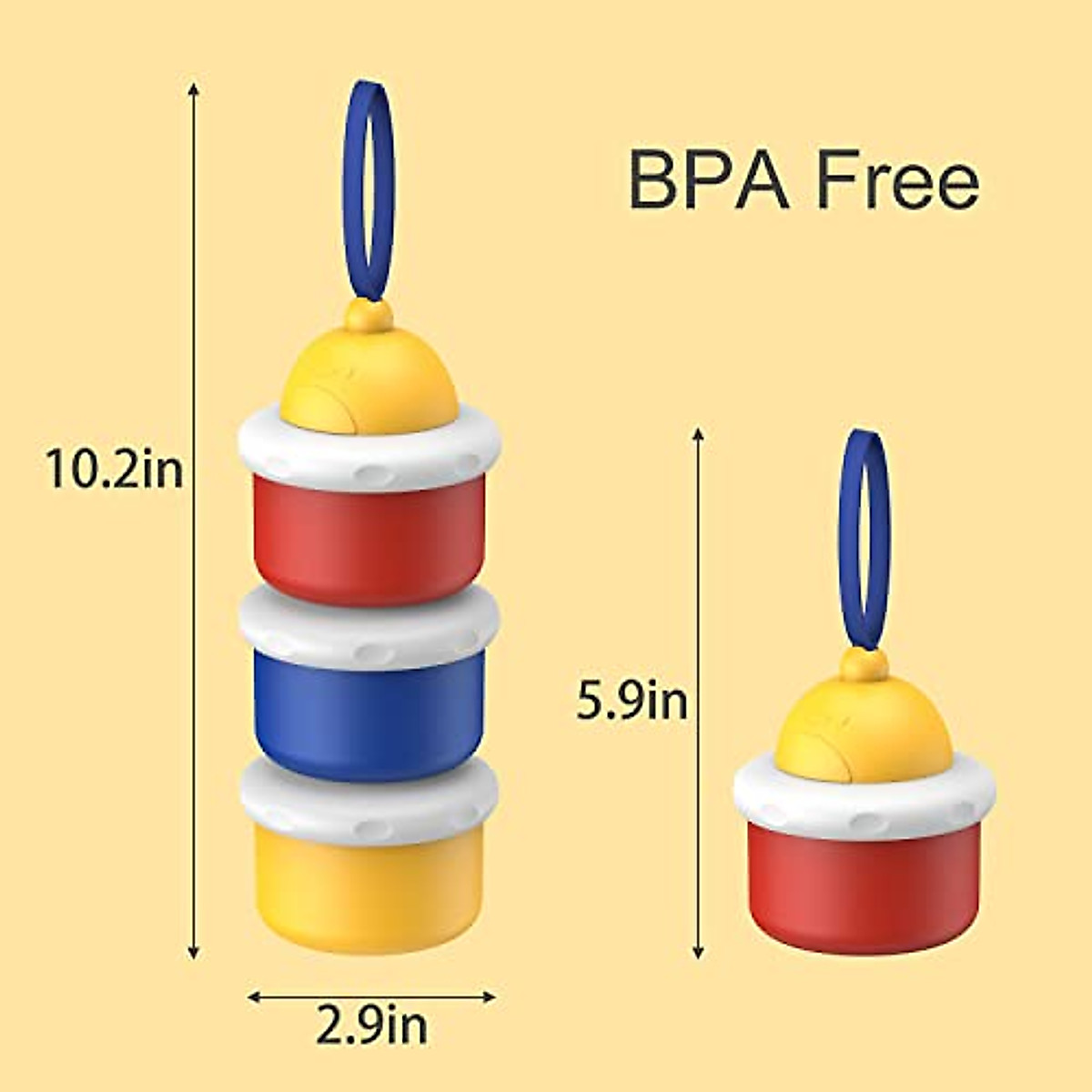 PandaEar Baby Formula Dispensers on The go for Travel| Stackable Portable Baby Formula Storage Container| Travel Formula Holder for Diaper Bag| Baby Powder Dispenser, 3 Layers 2 Pack