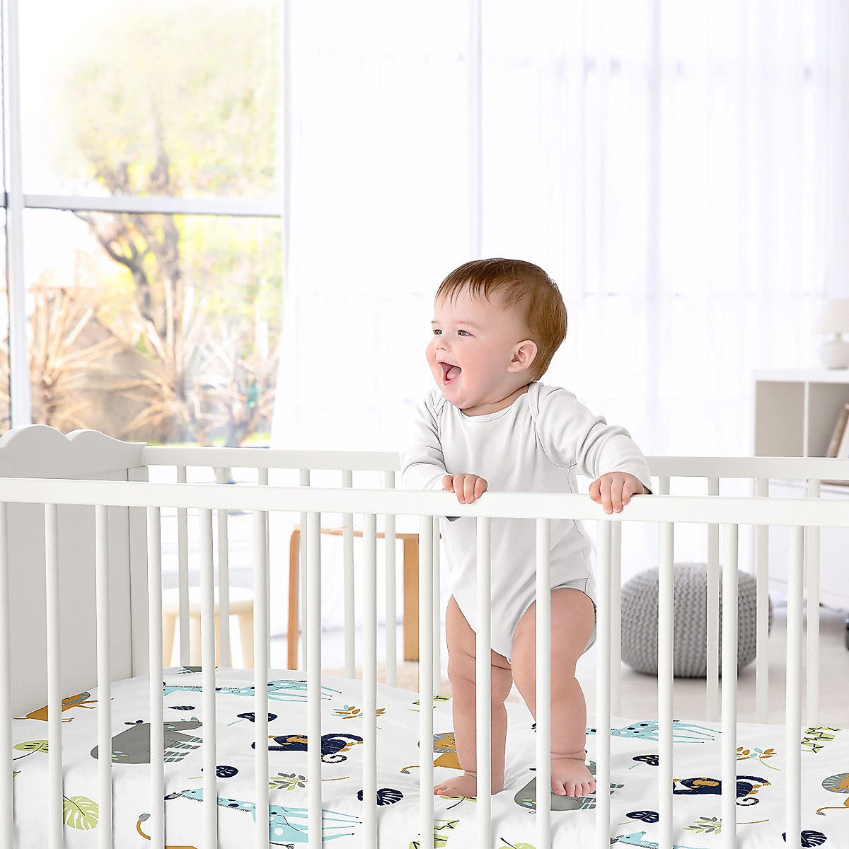 Turquoise and Navy Blue Safari Animal Baby or Toddler Fitted Crib Sheet for Mod Jungle Collection by Sweet Jojo Designs