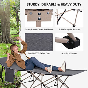 Outsunny Folding Camping Cot for Adults with Carry Bag, Side Pocket, Outdoor Portable Sleeping Bed for Travel, Camp, Vacation, 330 lbs. Capacity, Gray