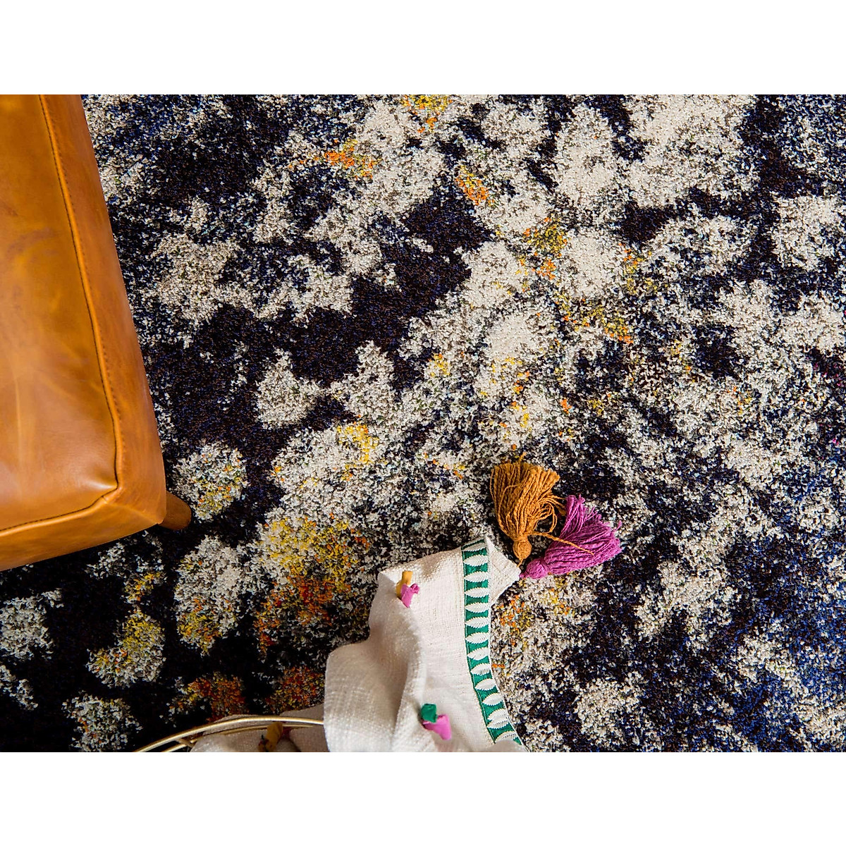 Unique Loom Vita Collection Traditional Over-Dyed Saturated Floral Medallions Area Rug, 8 x 10 ft, Navy Blue/Ivory