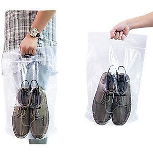 12 pieces of Zipper Heavy duty Clear Plastic Poly Bags Resealable Storage Shoes, Boot, Clothing, Linens, Books, Toys and others, a pleated expandable bottom. (Gentleman Shoes Bags)