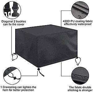 FLR Square Fire Pit Cover, 45x45x25 Inch,Waterproof 420D Heavy Duty Gas Fire Pit Cover, Patio Furniture Cover,All-Season Protection Fire Pit Cover,Black (45x45x25in)