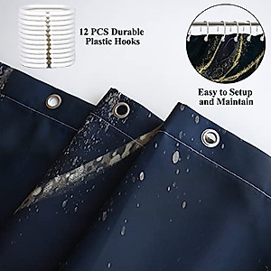 4Pcs Black Marble Shower Curtain Sets, Dark Grey Gold Wave Bathroom Curtain with Toilet Lid Cover, Contour Mat and Bath Rug, Abstract Luxury Night Ripple Marble Modern Bath Decor with 12 Hook, 72 x 72