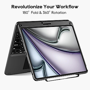 edaiser Swivel Keyboard Case for Apple iPad Pro 12.9 inch 6th Generation 5th 4th 3rd Gen; Wireless Rotatable Cover with Pencil Holder, Multi-Touch Trackpad, Backlit, Black