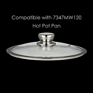 Steelite International 7347MW119 Lid with Stainless Steel Handle, Clear Glass Top, Complimentary to Hot Pot Pan 7347MW120, 6.875" Diameter, 2.25" Height, 12 Pieces