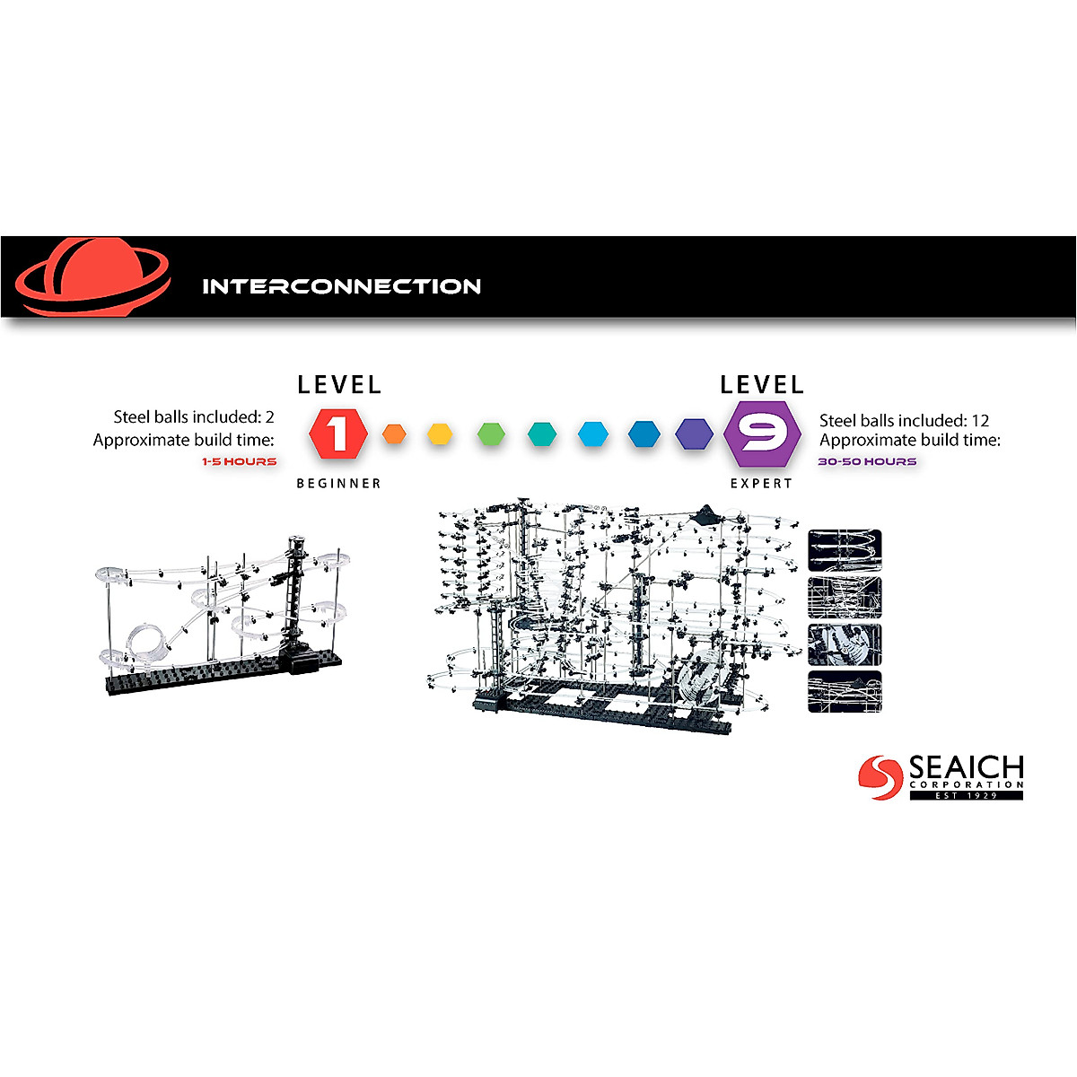 SpaceRail Game 40000mm, Roller Coaster Building Set, Marble Roller Coaster Kit with Steel Balls, Great Educational Toy for Boys and Girls, Level 8