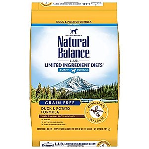 Natural Balance Limited Ingredient Diet Duck & Potato | Puppy Formula Grain-Free Dry Dog Food | 24-lb. Bag
