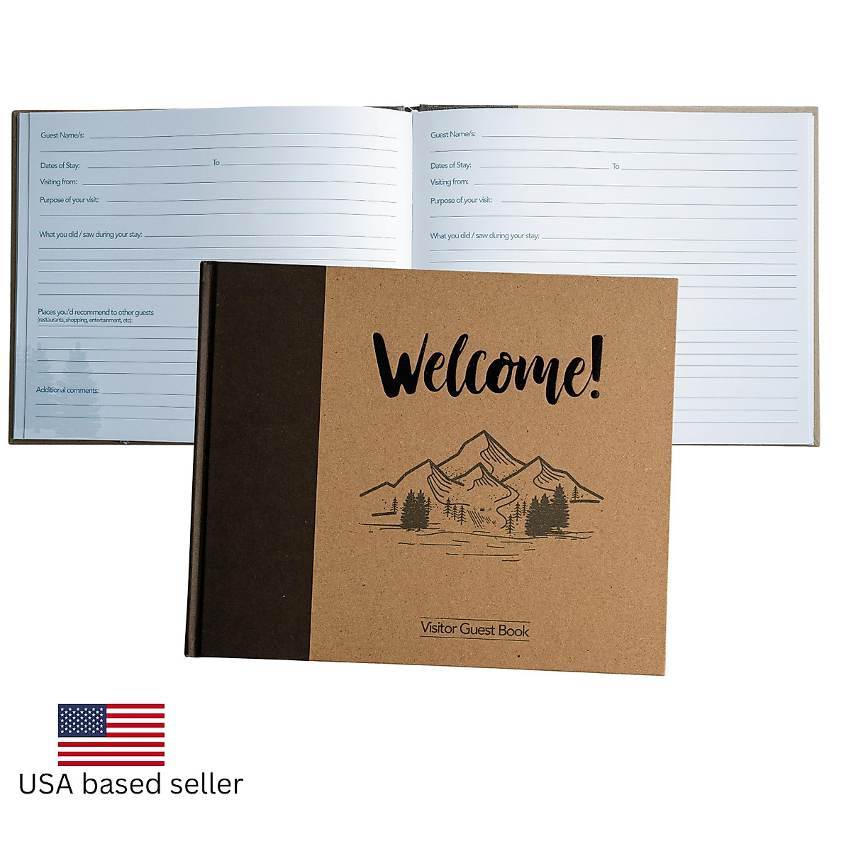 Paper 'n Such Cabin Guest Book for Vacation Homes and Airbnbs -Kraft Hardcover - Air BnB Essentials for Hosts- Short Term Rentals –Visitor Sign in - Cabins, Rentals, Vacation Rentals, Guesthouses