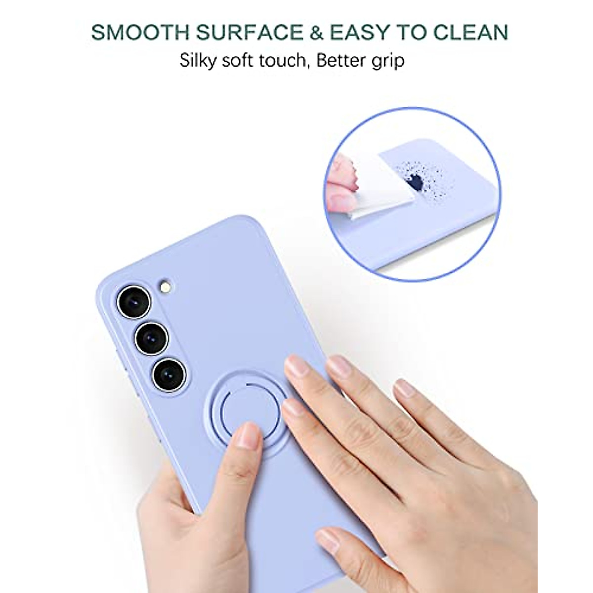 Telaso for Samsung Galaxy S23 Case, Slim Silicone | 360° Ring Holder Kickstand | Support Car Mount | Soft Gel Rubber Hybrid Bumper Samsung Galaxy S23 Phone Case Cover for Girls Women, Purple/Lavender