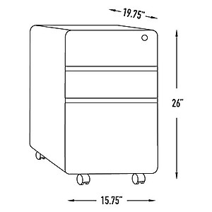 Laura Davidson Furniture Stockpile Flat 3 Drawer File Cabinet with Lock - Under Office Desk Metal Filing Cabinet, Legal/Letter File Folders, Wheels and Stationary Feet, Pre-Assembled, Grey