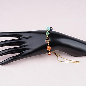 ASGIFT 7 Chakra Bracelet Adjustable 14K Gold Wire Wrapped 8mm Gemstone Beads Yoga Medititaion Bracelet Natural Crystal Stones Stretch Cuff Bracelets Jewelry for Women Girlfriend