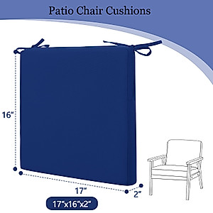 idee-home Outdoor Chair Cushions Set of 4, 17" x 16" Outdoor Cushion Seat Cushion Waterproof Patio Furniture Cushions with Ties, Dining Chair Cushions Chair Pads Dark Cerulean