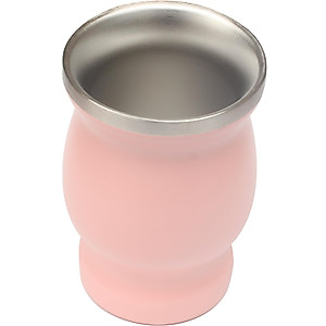 Beruth Bombilla Yerba Mate Gourd, 8oz Stainless Steel Tea Cup Set with a Multifunctional Lid, Two Straws and Cleaning Brushes, Double Walled Coffee Mug Heat Insulation Anti Scalding （Peachy Pink）