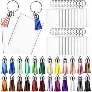 Henoyso Rectangle Acrylic Keychain Blanks Acrylic Photo Keychain Picture Frame Keychain with Tassels, 2 x 3 Inch(24 Sets)