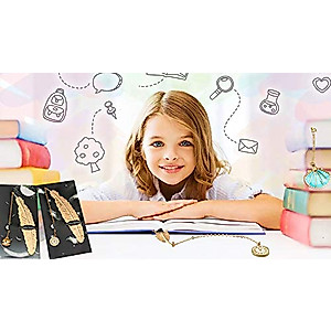 4 Pieces Metal Feather Bookmarks Pendant Bookmark Gold Retro Book Page Markers,Perfect Gift for Reader,Women,Kids,Students, Teachers,Friends and Book Lovers(Key,Sea Shell,Treasure,Clock）