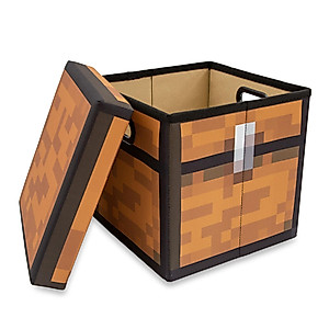 Minecraft Brown Chest 13-Inch Storage Bin Chest With Lid | Foldable Fabric Basket Container, Cube Organizer With Handles, Cubby For Shelves, Closet | Home Decor Essentials, Video Game Gifts