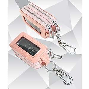 Zlirfy Car Key Cover,Car Key Holder,Leather Car Key Fob Case,Car Accessories Key Fob Protector,Vehicle Remote Key Fob,Car Key Holder Keychain Ring Case Bag (Pink)