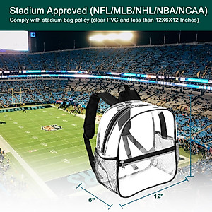 Keepcross Stadium Approved Clear Backpack 12x12x6 for Festival Games Sporting Events Concerts,Small Clear Mini Backpack with Reinforced Straps for Women Girls Men,Black