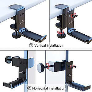 APPHOME Headphone Hook Desk, Headphones Stand Under Table Foldable Headset Holder Clamp Hanger Mount, Built in Cable Clip Organizer for PC Gaming, Office, Backpack Bag Purse Hanging