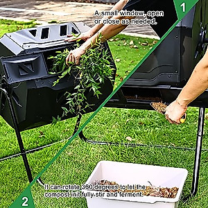 Elevon Outdoor Tumbling Composter Dual Rotating Batch Compost Bin, 43 Gallon, Black