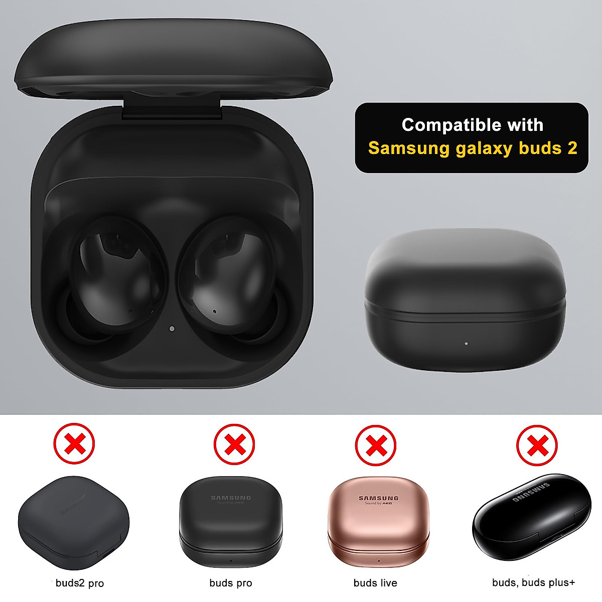 Wireless Charging Case for Samsung Galaxy Buds 2 Charging Case Replacement, Charger Case Compatible with Galaxy Buds 2 Charger Support Wired and Wireless Charging (NOT Included Earbuds) Black