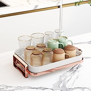 Whiskey Tray, Glass Cup Rack, Mug Holder, Coffee Cup Organizer, Bathroom Countertop Organizer Organizer with Drain Board Wine Glass Decorative Organizer, Food Tray, Kitchen Spice Rack