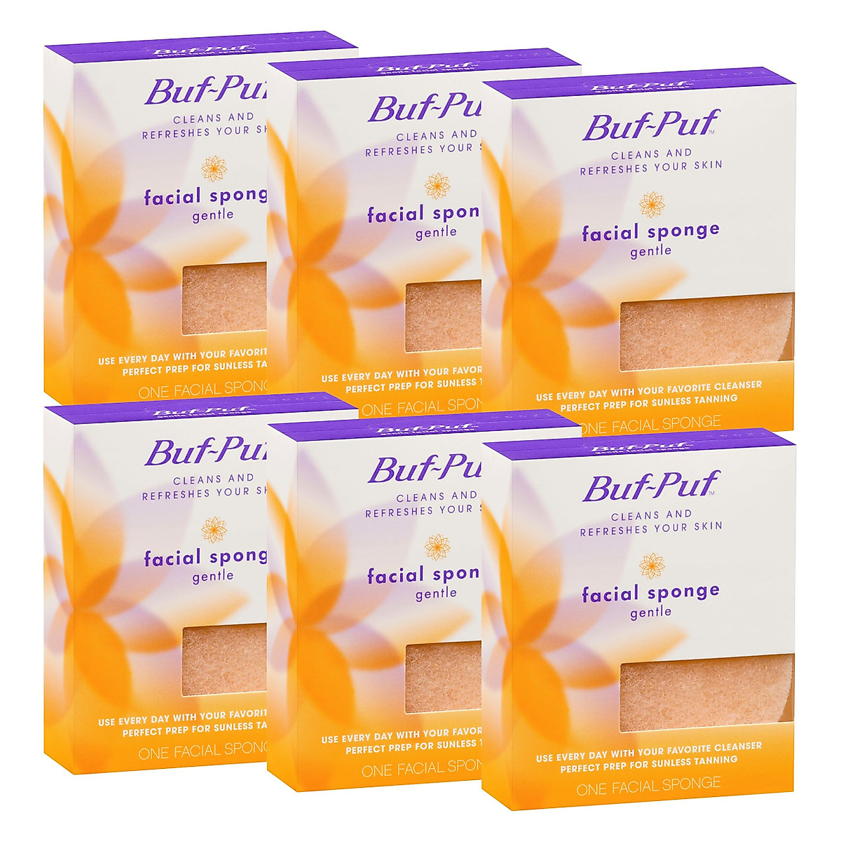 Buf-Puf Reusable All-Purpose Facial Sponge, Gentle (Pack of 6)