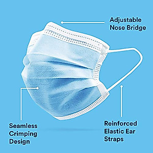Ceemly 3Ply Disposable Face Cover USA Made - 3-Ply Face Protection - Face Cover Pack - Disposable Face Cover with Flexible Ear Loops and Adjustable Nose Bridge - Single-Use (50 Pack)