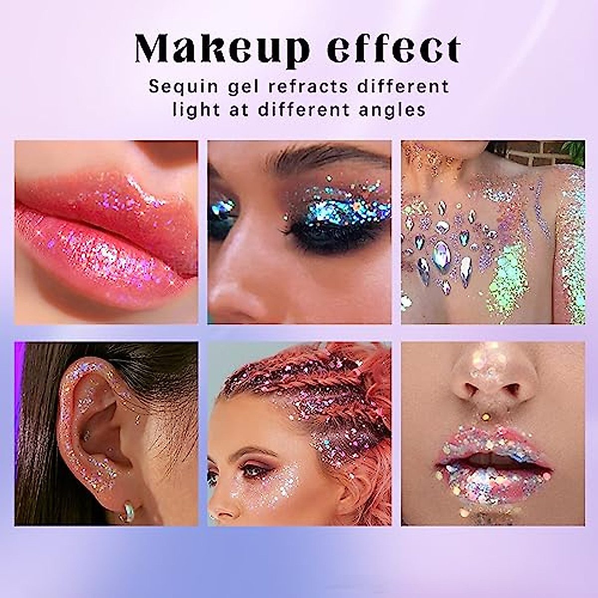 HOSAILY Roll-on Holographic Body Glitter Gel for Body Face Hair, Chameleon Color Changing Glitter Gel Under Light, Chunky Mermaid Sequins Festival Party Body Shimmer Glitter Makeup (8# Sparkling Pink)