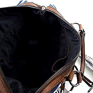 Boho Tassel Leaf Charm Aztec & Stripe Print Canvas Satchel Tote Handbag Purse (Embroidered Satchel - Black)