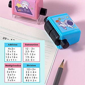 Math Roller Stamp for Addition Subtraction Multiplication Division, Roller Number Teaching Practice Math Stamp Roller Digital Teaching Stamp, Math Practice Number Rolling Stamp (4 Pcs -All)