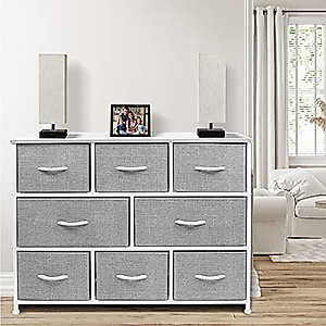 Sorbus Dresser with 8 Drawers - Furniture Storage Chest for Kids Clothing Organization, Bedroom, Hallway, Closet, Office - Steel Iron Frame, Rustic Farmhouse Wood Top, Fabric Bins (White)