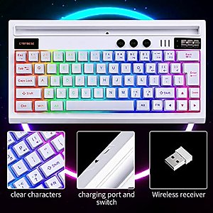 CTBTBESE 60% Wireless Gaming Keyboard, RGB Backlit Compact Mini Keyboard, Rechargeable Retro Typewriter Keyboard with Phone Stand, Free Type-C Adapter for PC, Tablet, Notebook, Smartphone(White)…