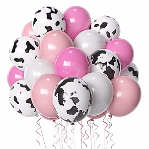 Cow Print Balloons Set, 12Inch 60pcs Pink White Cow Balloons Cow Print Balloons Cow and Pink Balloons For Girl Bithday Baby Shower Farm Animals Cow Themed Party Decoration