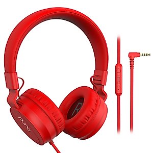 Puro Sound Labs PuroBasic Volume Limiting Wired Headphones for Kids, Foldable & Adjustable Headband w/Microphone, Compatible with Smartphones, Tablets and PC’s –Red