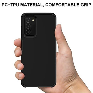 Huness for Samsung Galaxy A03S Case with 9H Tempered Glass Screen Protector,Durable Hybrid Shockproof Full-Body Protective Case Cover - Black