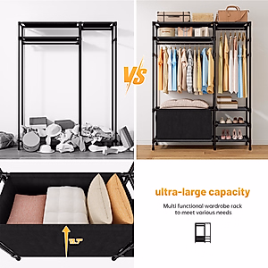 Raybee Clothing Rack, Portable Clothes Rack with Large Storage Bag Closet Rack for Storage Shoes, Clothes, Quilts, Bags, Clothing Racks for Bedroom, Cloakroom, Entryway 41.9" W x16.1 D x 67.6" H